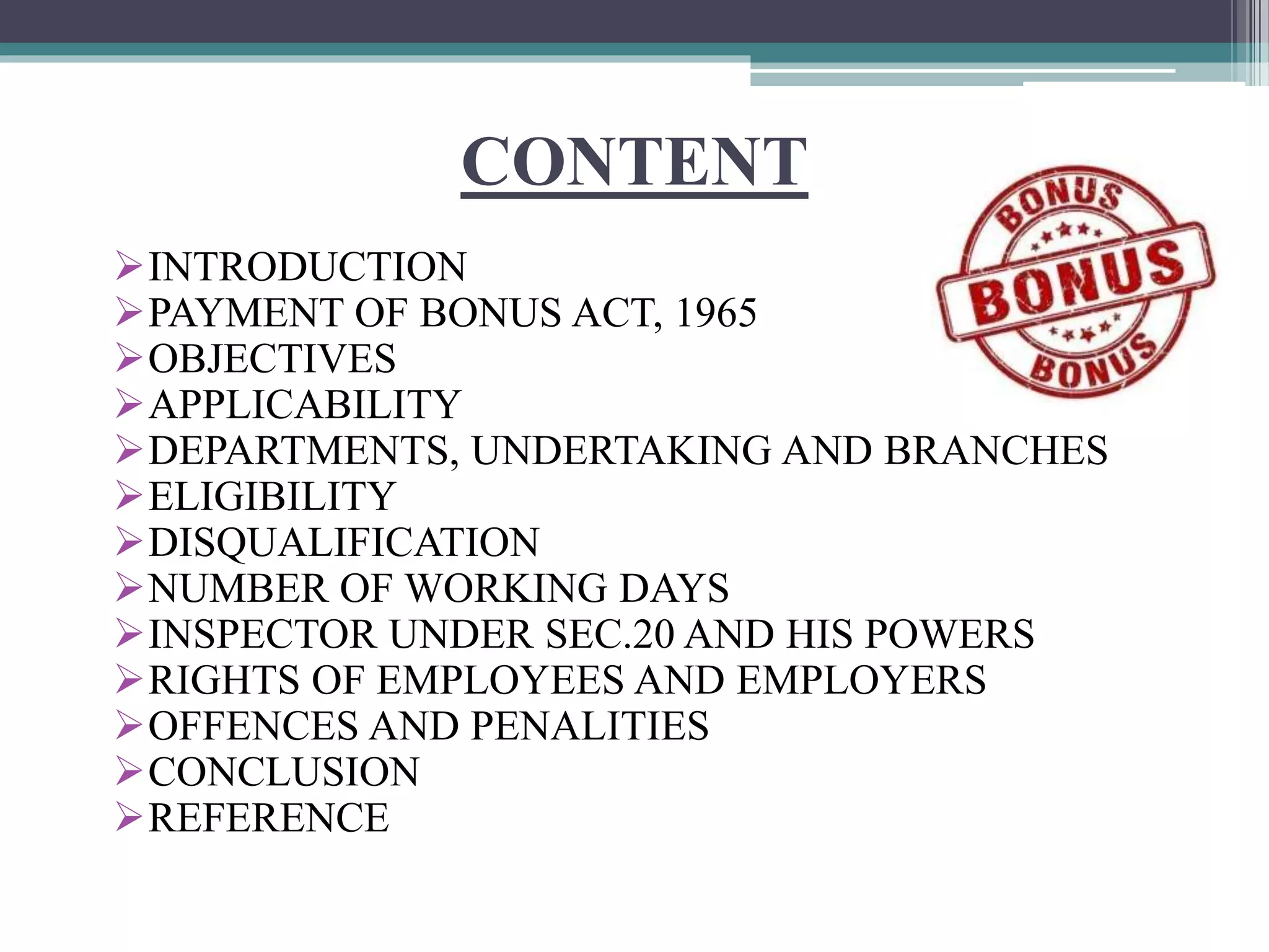 Payment of bonus act, 1965 | PPTX
