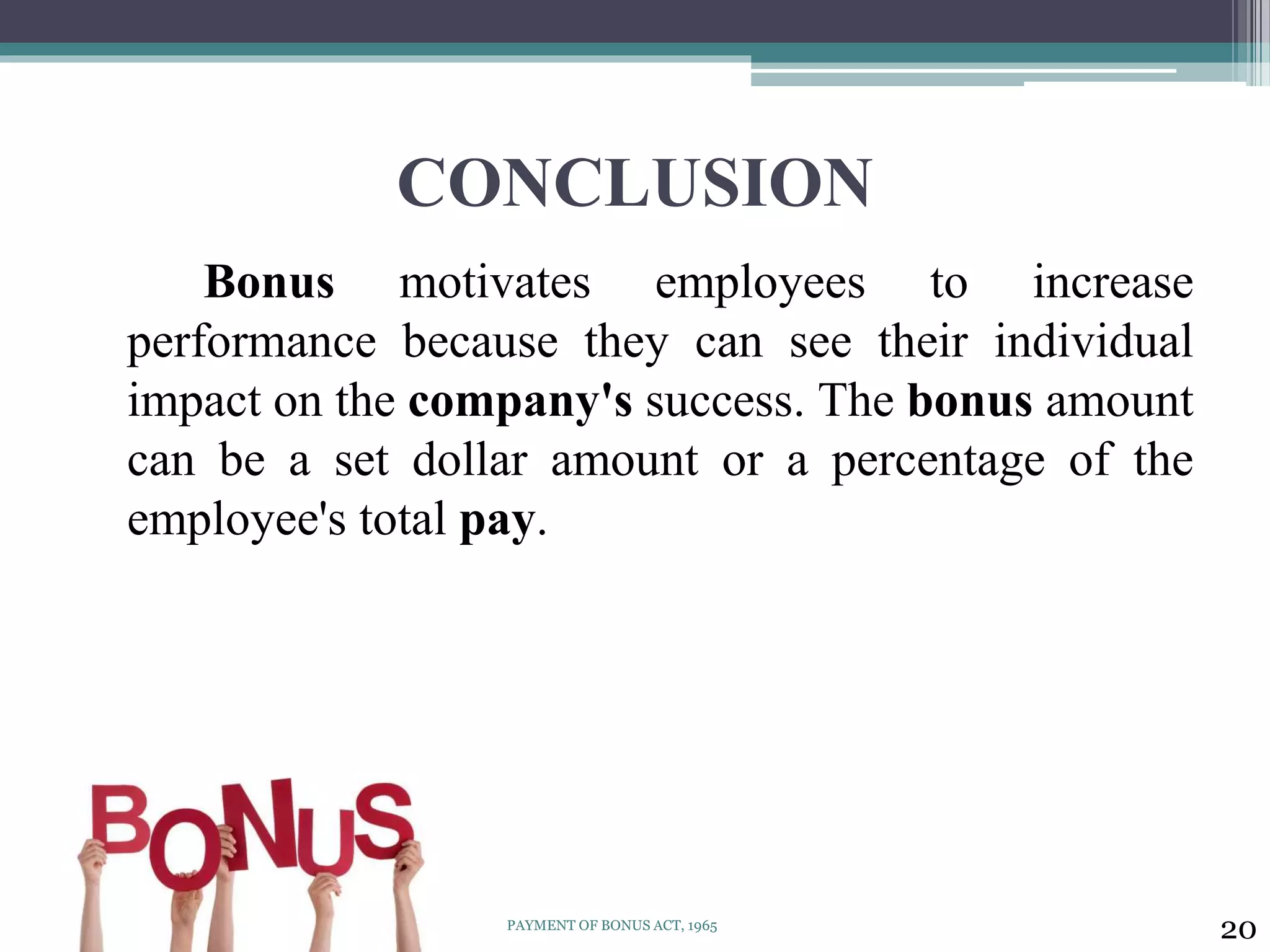 Payment of bonus act, 1965 | PPTX