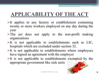 Payment of bonus act, 1965 | PPTX