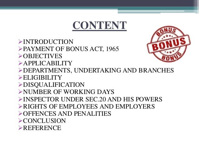 Payment of bonus act, 1965