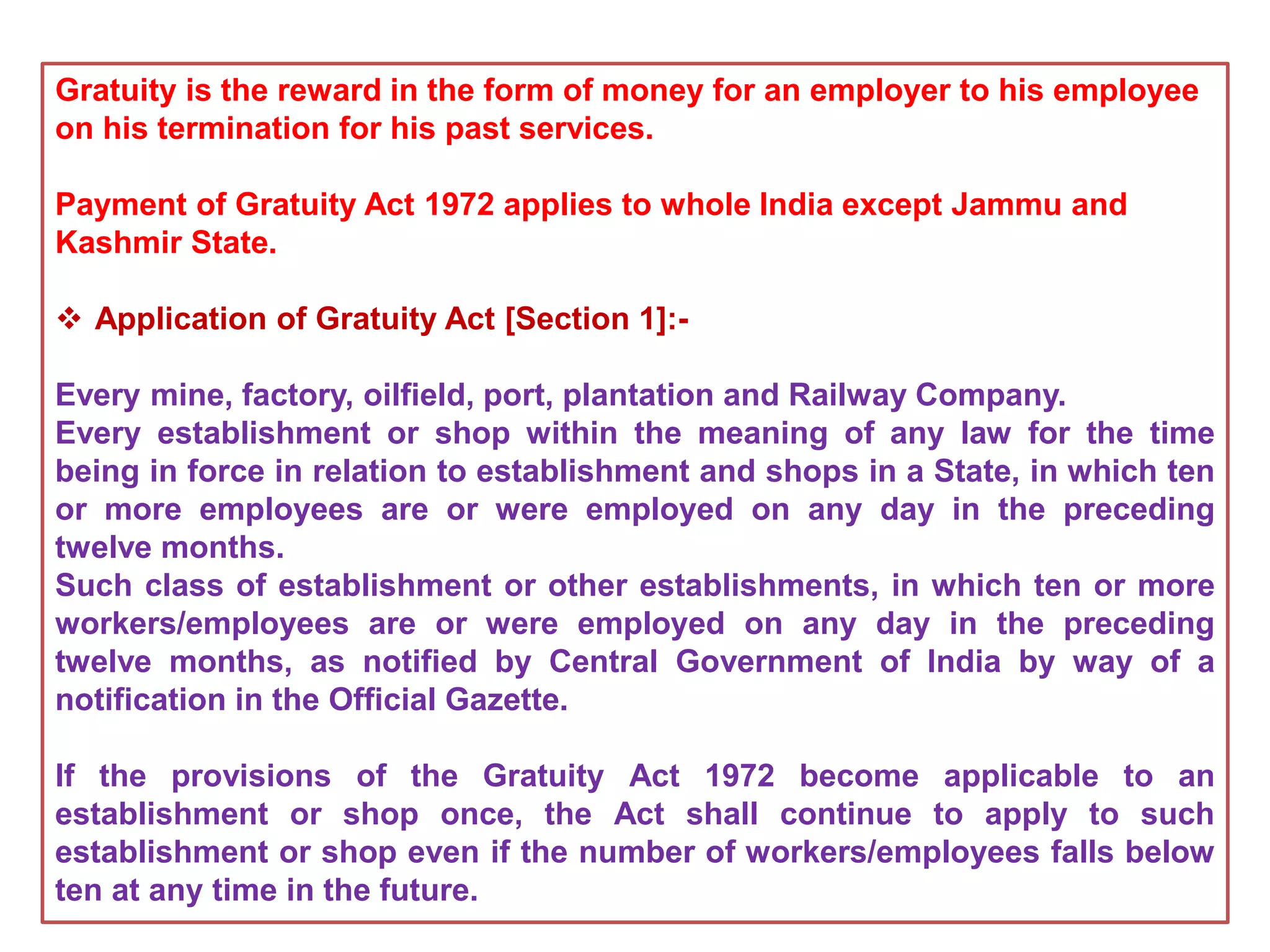 Payment of Gratuity Act, 1972 | PPTX