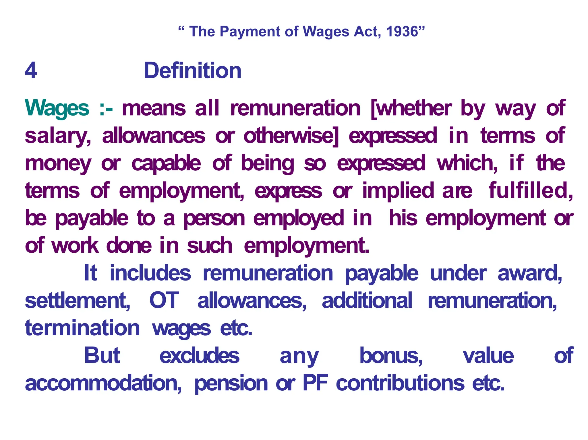 Payment of wages Act detailed with sections | PPTX