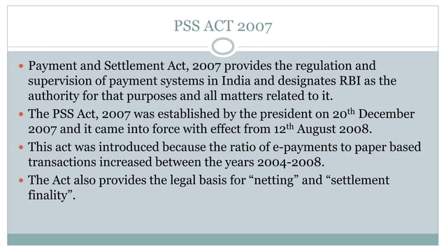 Payment settlement act 2007 | PPTX
