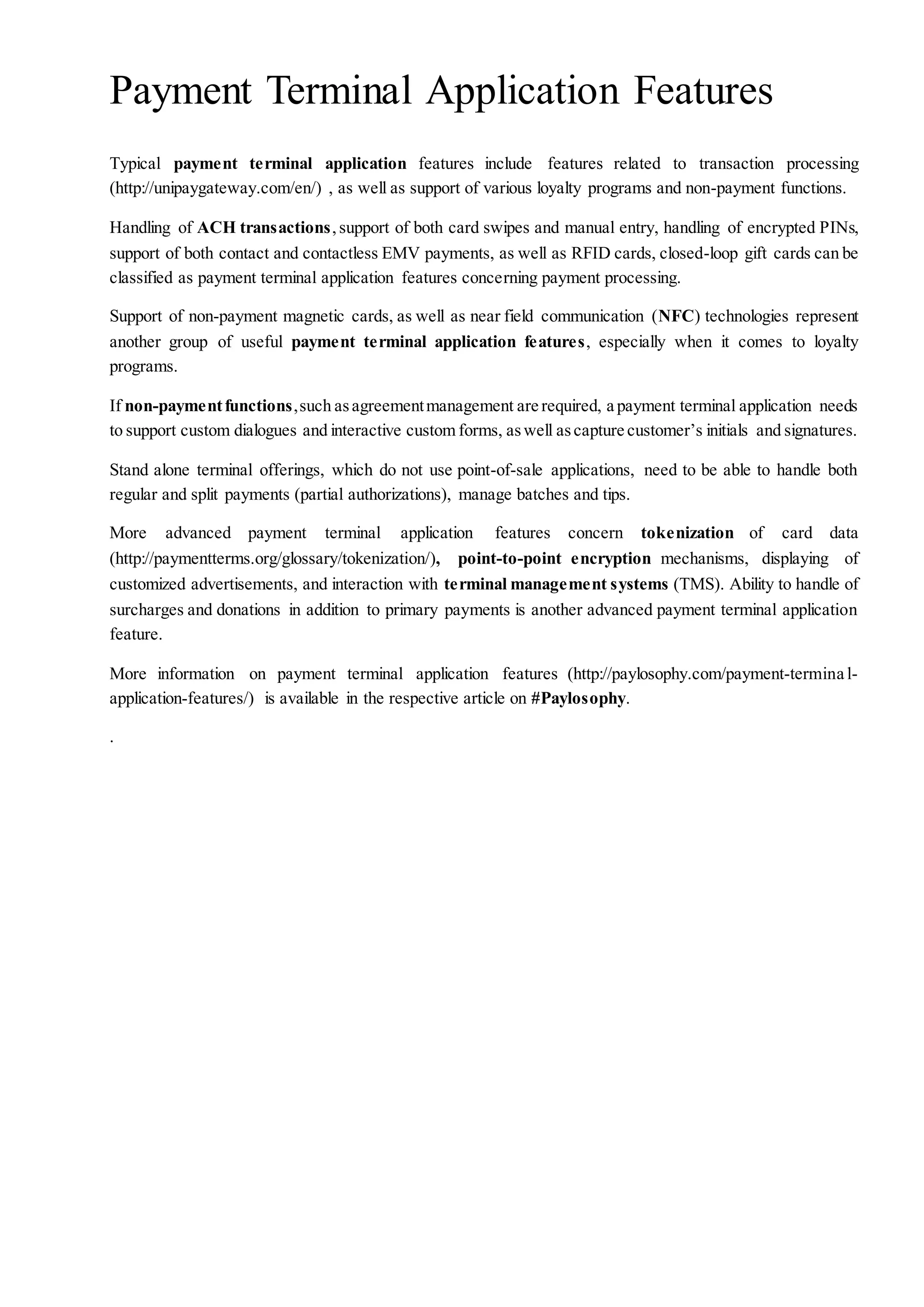 Payment Terminal Application Features | DOCX