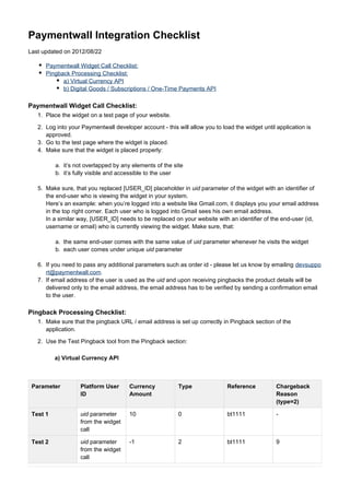 Paymentwall integration-checklist | PDF