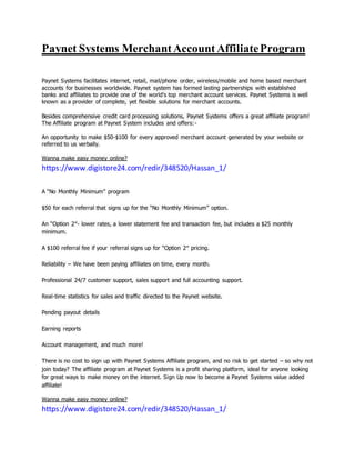 Paynet systems merchant account affiliate program | PDF