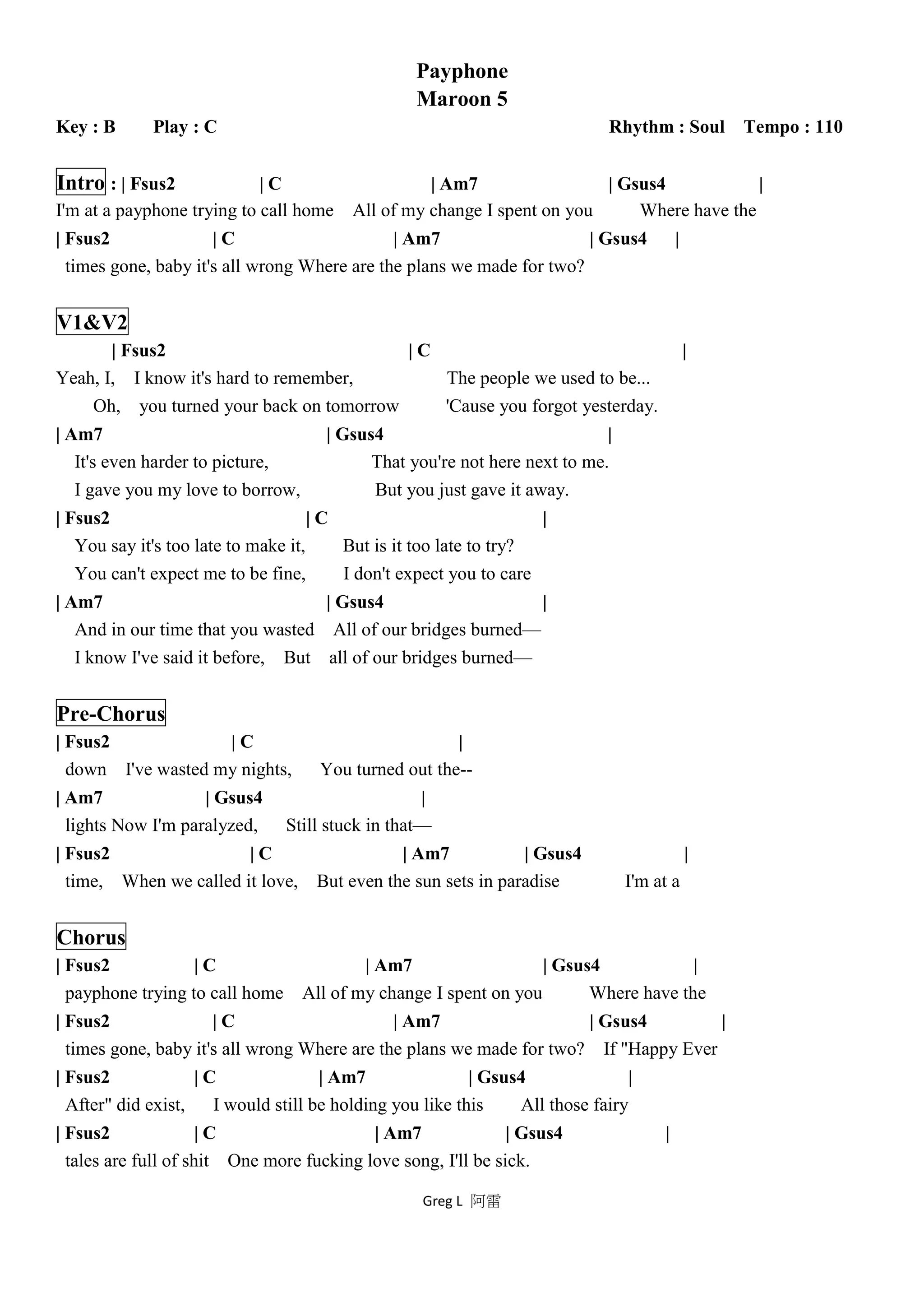 Payphone Chord | PDF