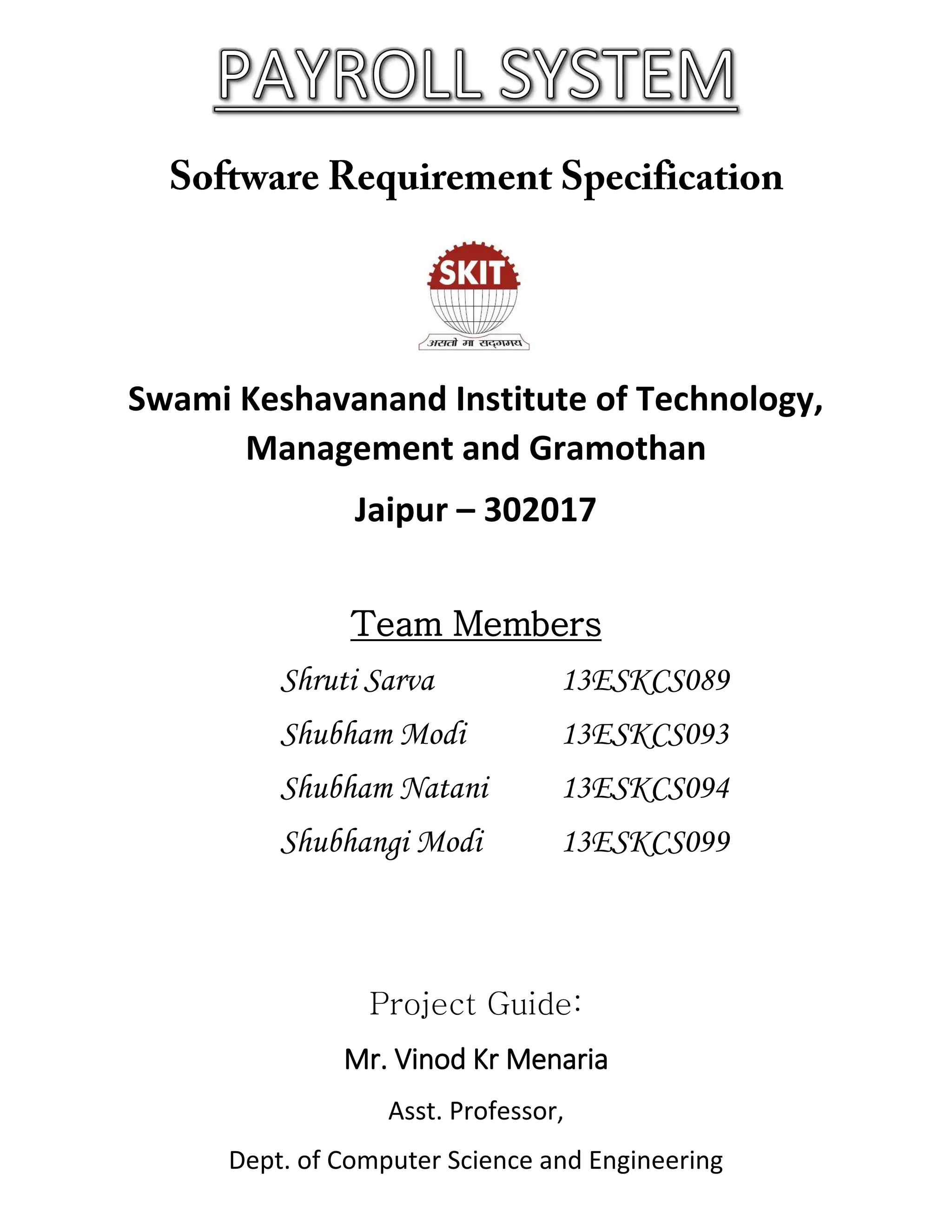 Payroll Management System SRS | PDF