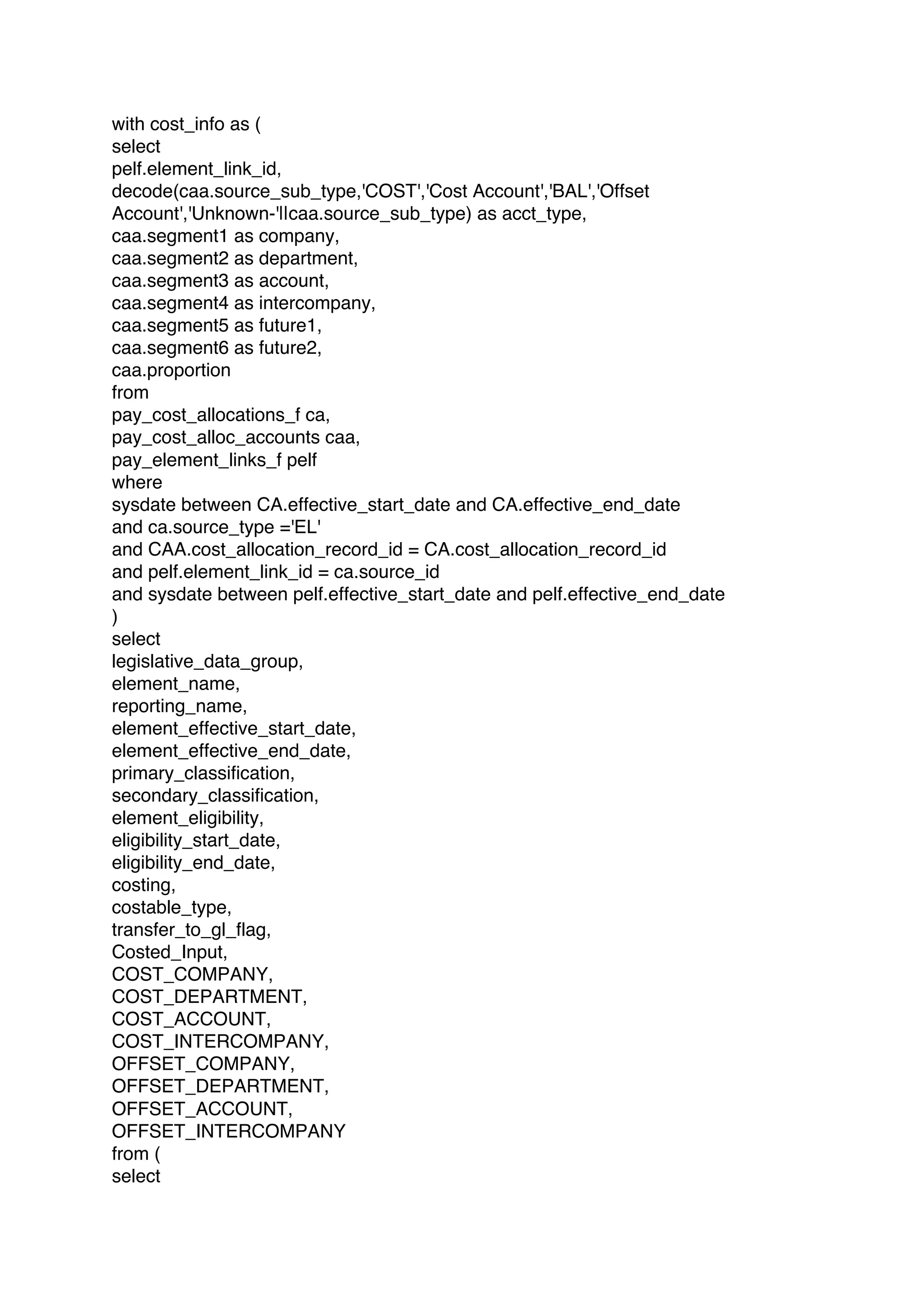 Oracle Fusion Cloud Payroll Costing Query | PDF