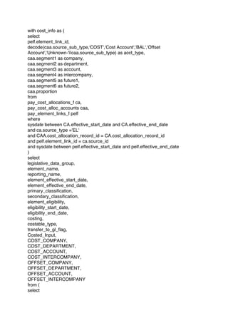 Oracle Fusion Cloud Payroll Costing Query | PDF