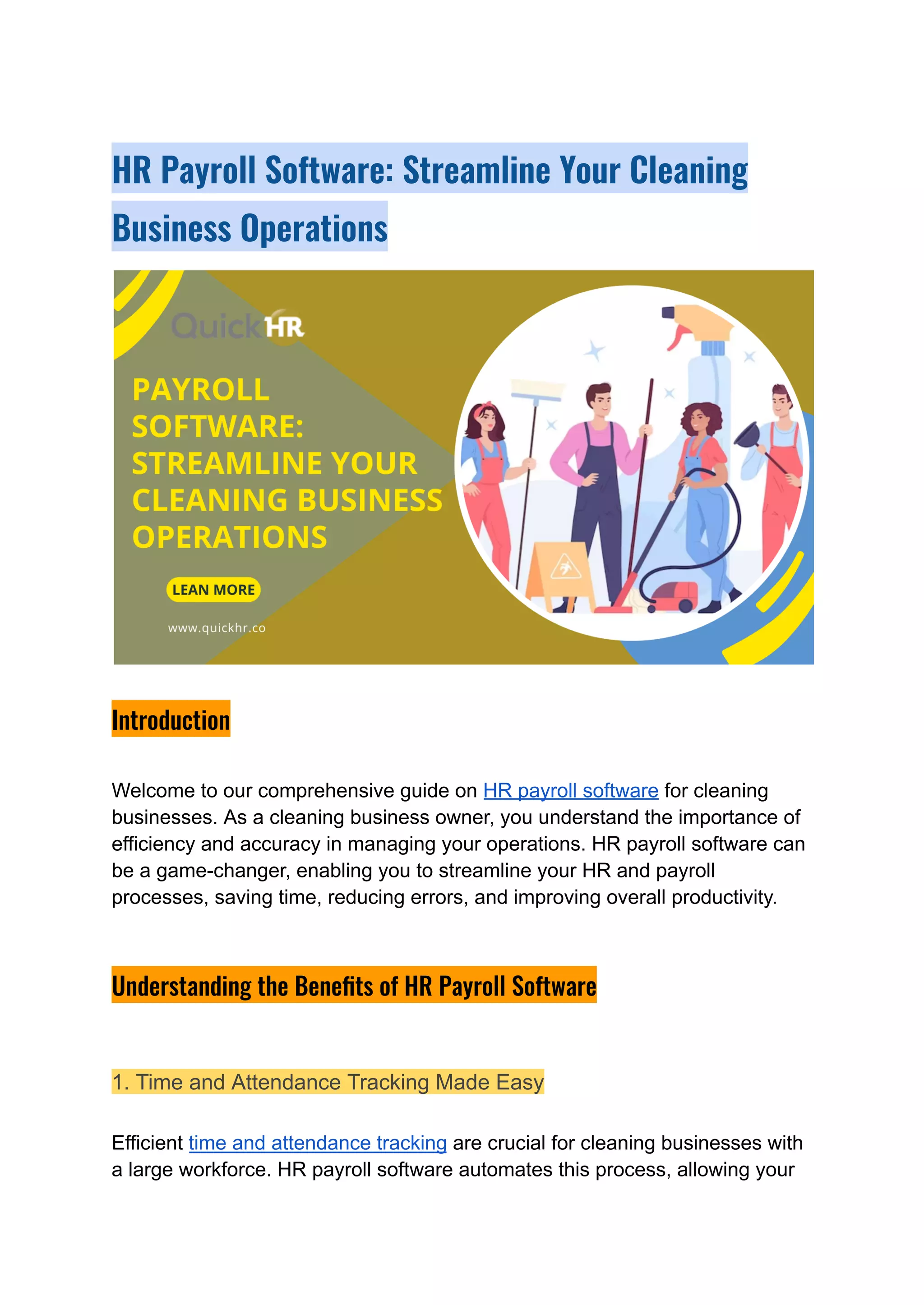 Payroll Software For Your Cleaning Business | PDF