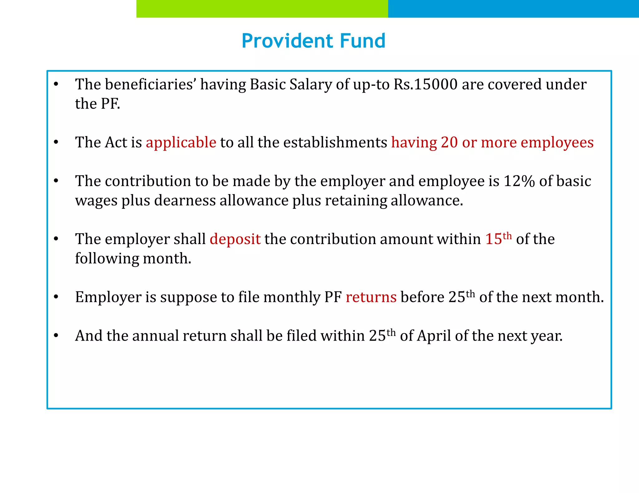 PT ESI PF & Other Payroll statutory compliances | PPTX