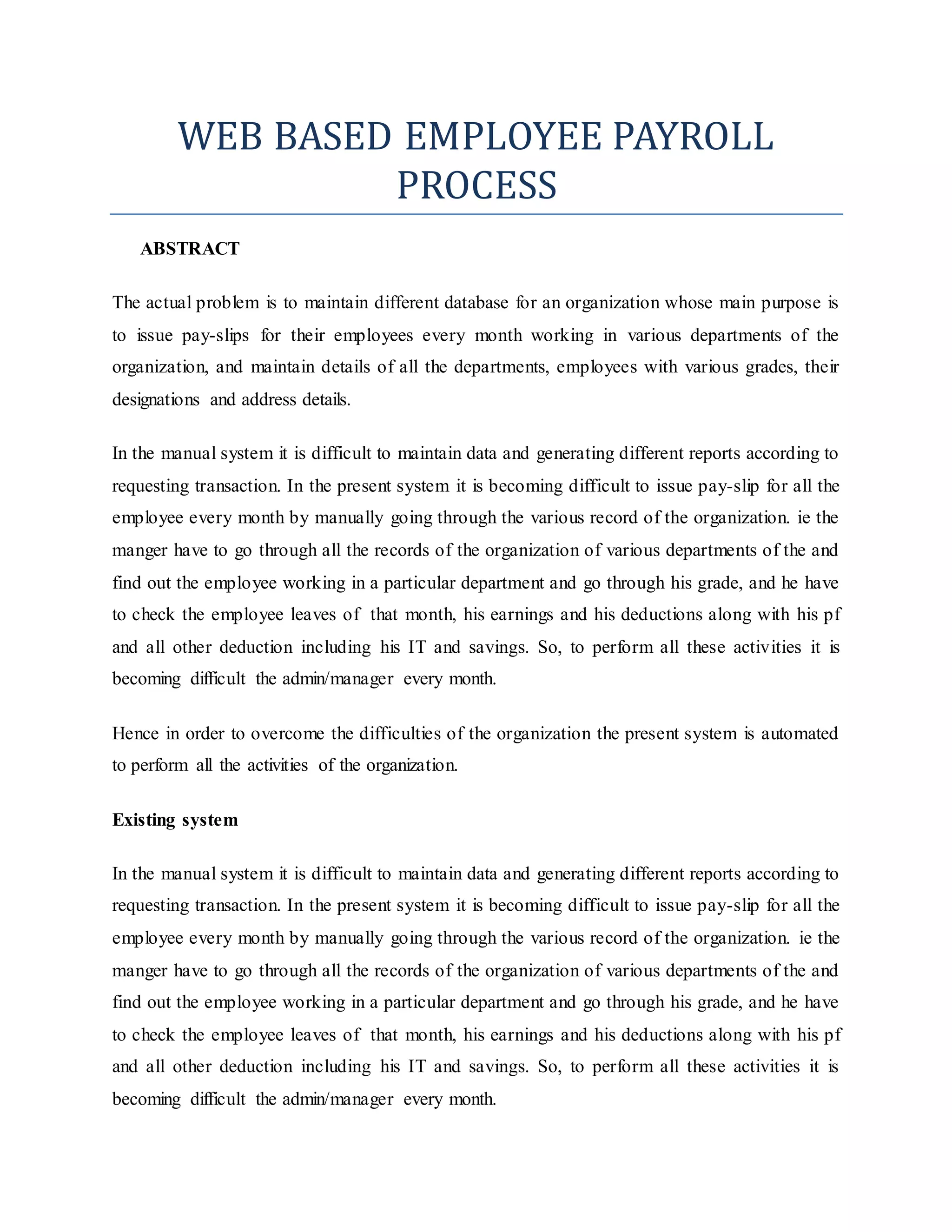 Web based Payroll Process System | PDF