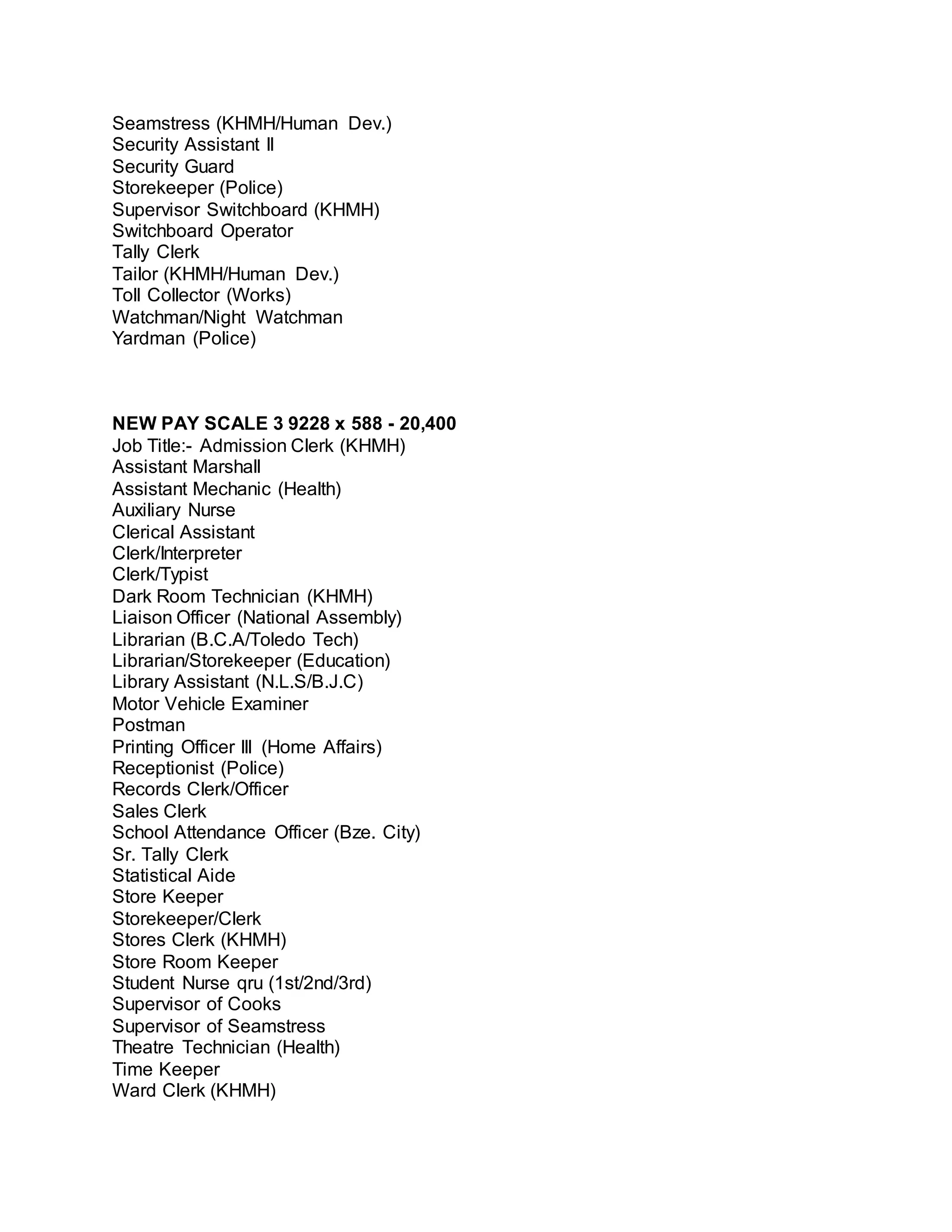Pay Scale In Belize Government at 2009 | DOCX