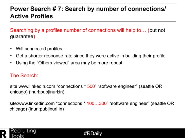 Power Search #7 Search by number of connections active profiles | PPT