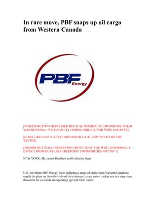 PBF Energy snaps up oil cargo from western canada | PDF