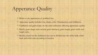 Rice Grain Quality parameters and Determination Tools | PPTX