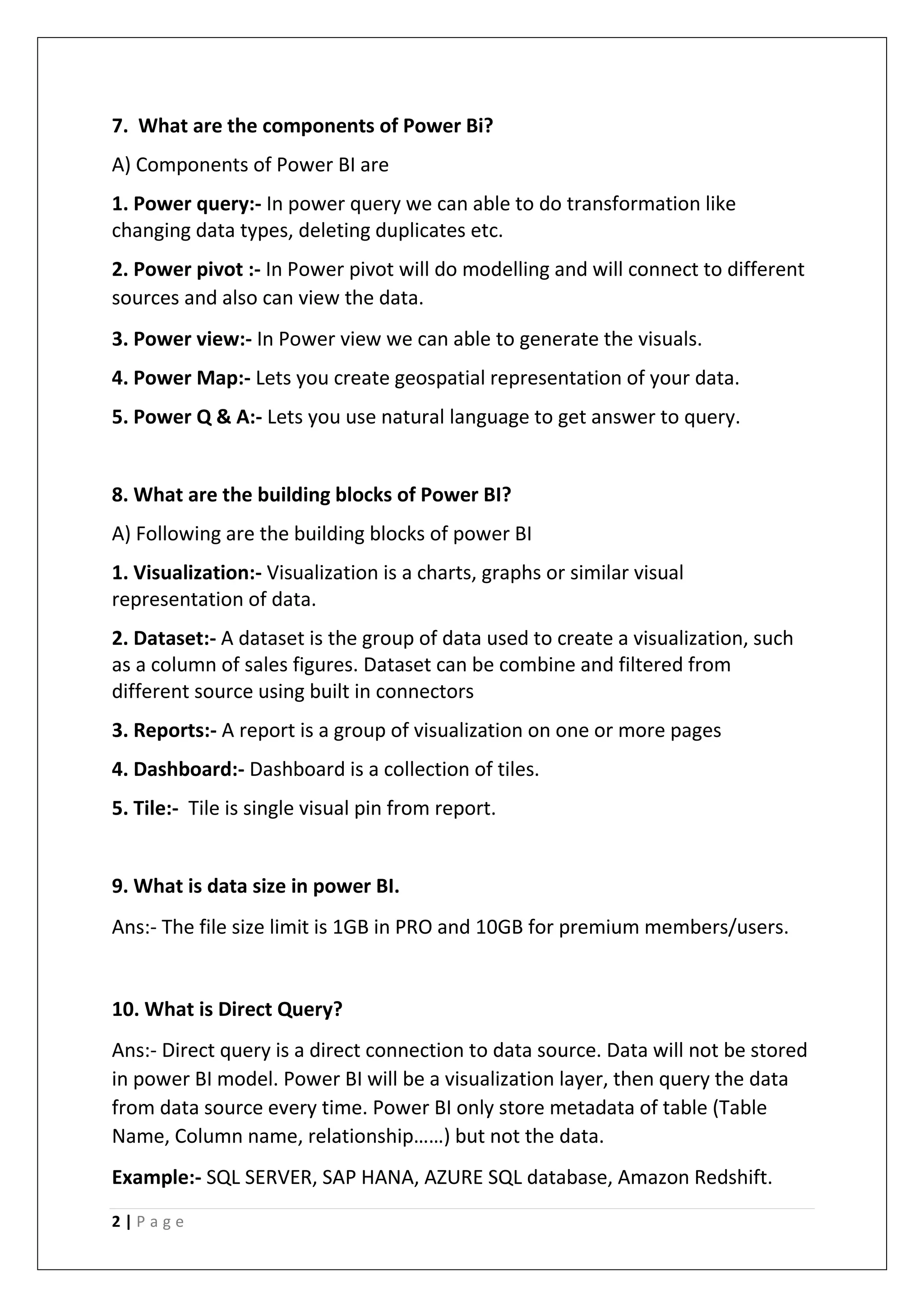 Pbi interview questions | PDF