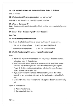 Pbi interview questions | PDF
