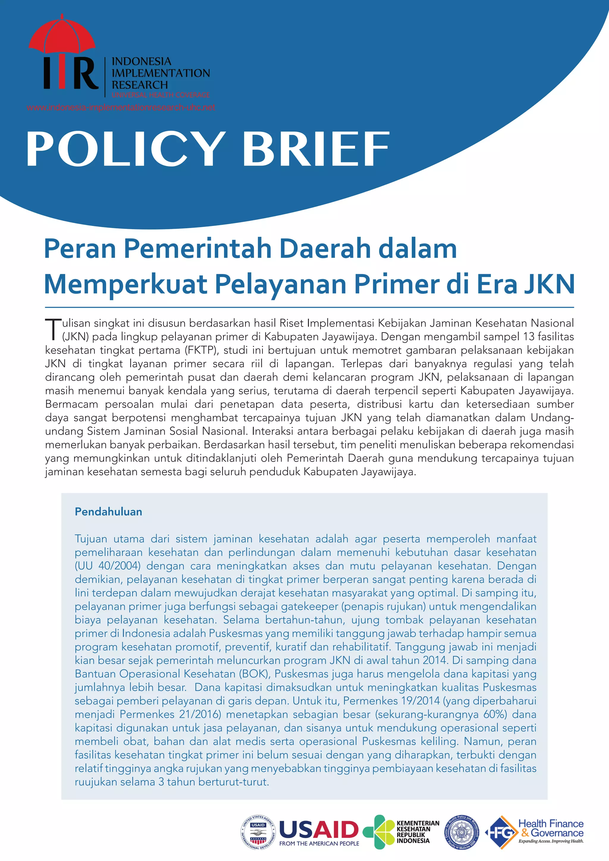 Peran Pemerintah Daerah dalam Memperkuat Pelayanan Primer di Era JKN | PDF
