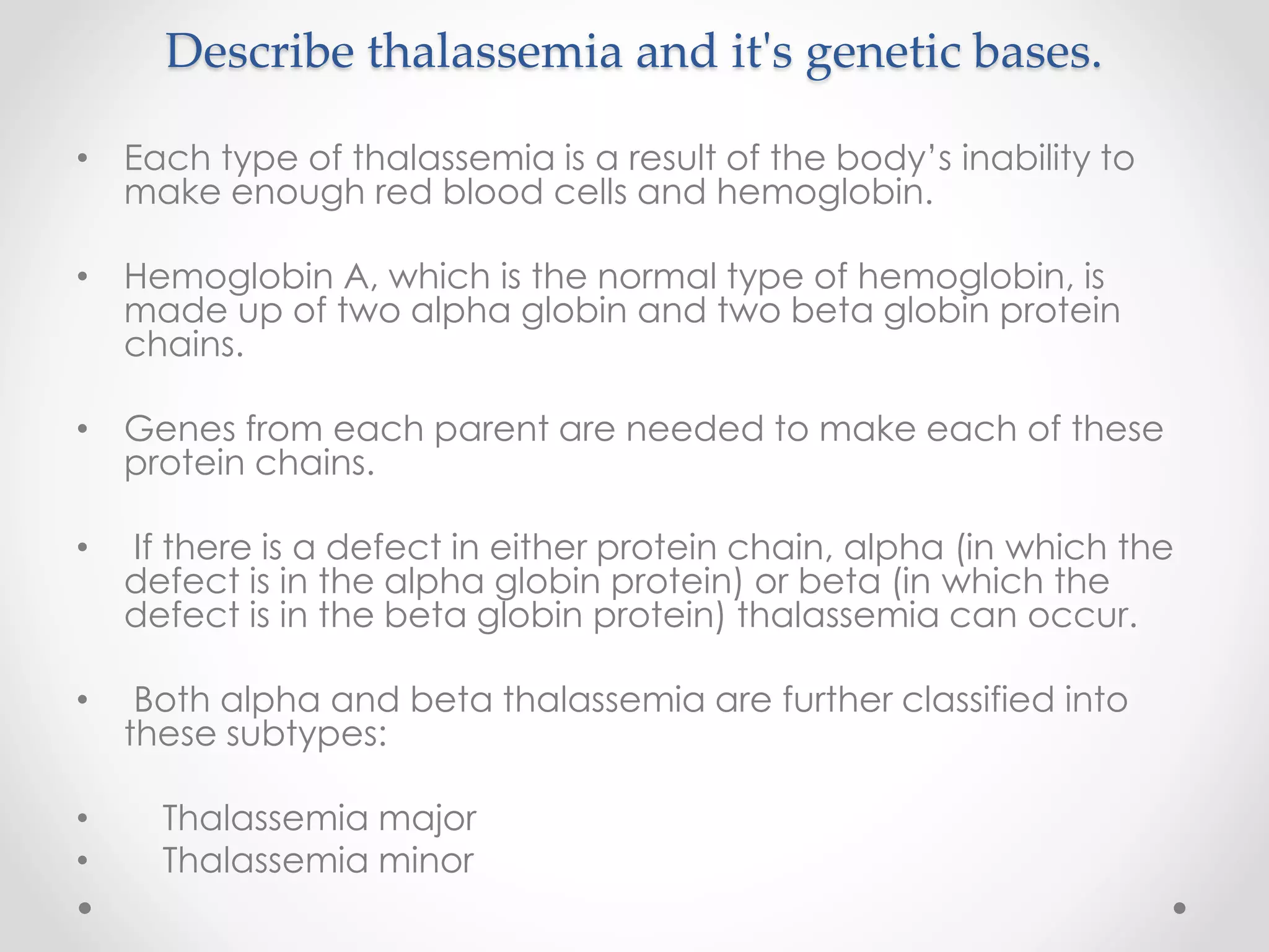 anemia and thalassemia genetic bases ,the molecular defects and ...