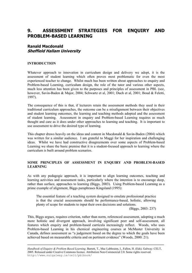 Pbl+assessment chapter9 | PDF