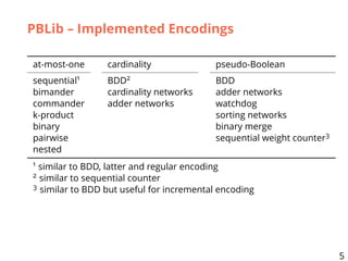 PBLib - A Library for Encoding Pseudo-Boolean Constraints into CNF | PPT