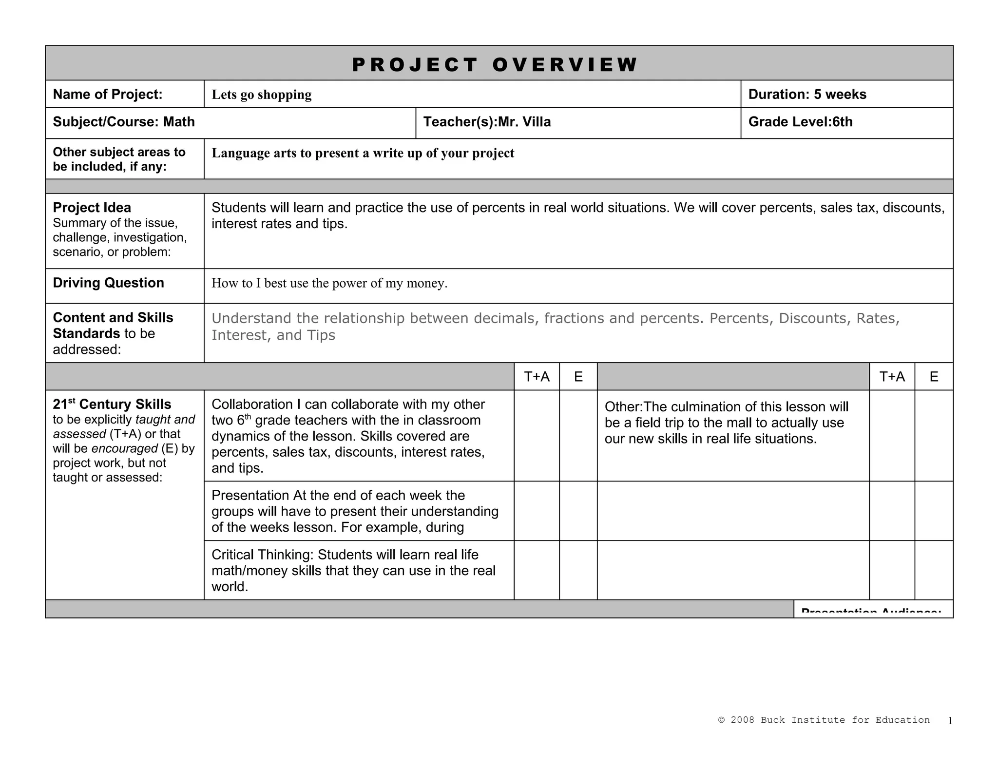 Pbl lets go shopping | DOC