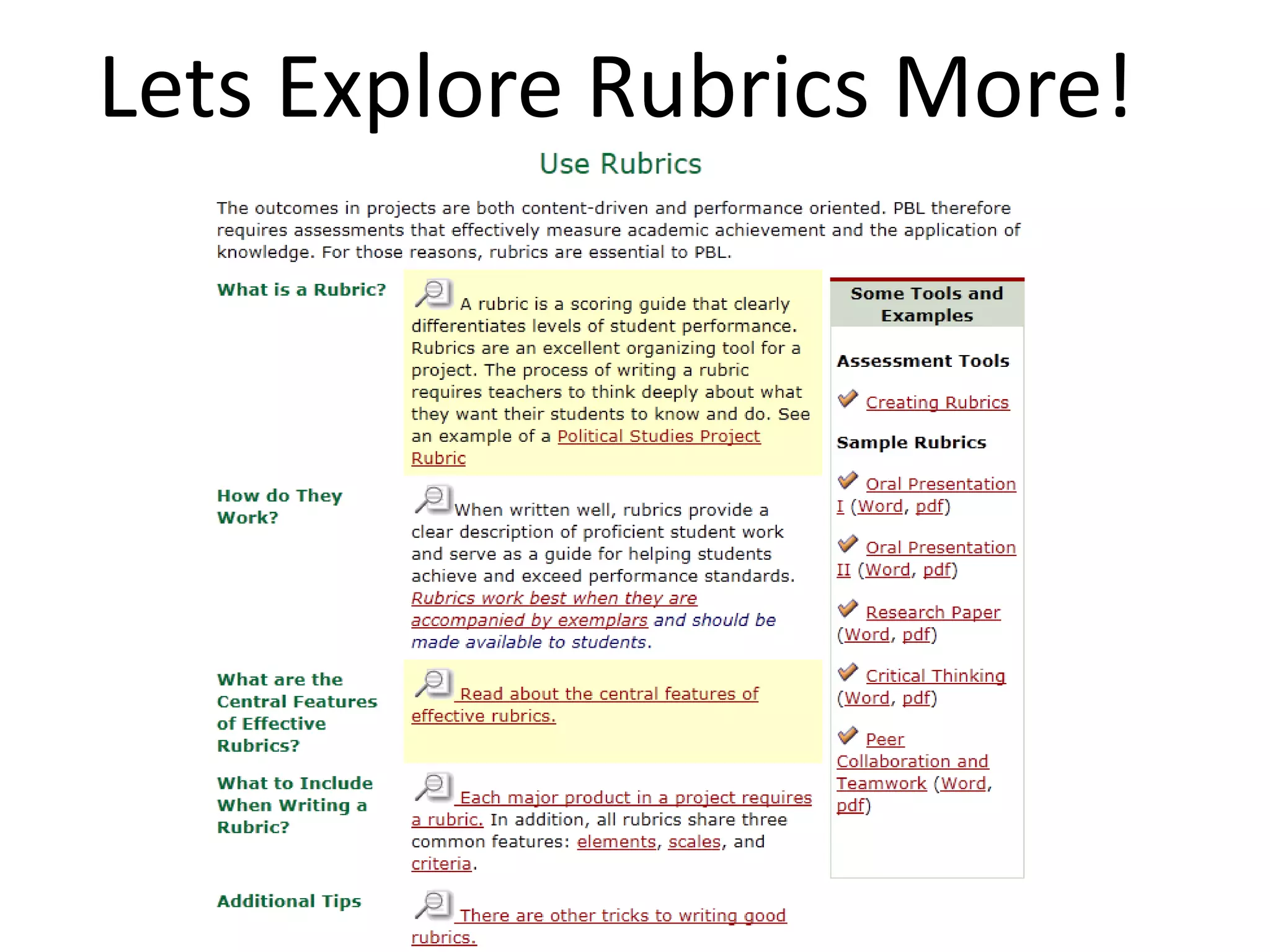 Pbl rubrics | PPTX