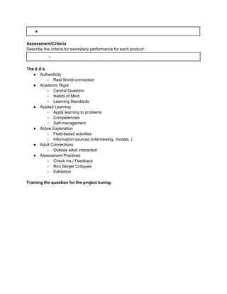 PBL Planning Template | DOCX