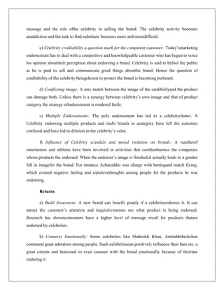 Report on Celebrity Endorsement | DOCX | Marketing and Advertising ...