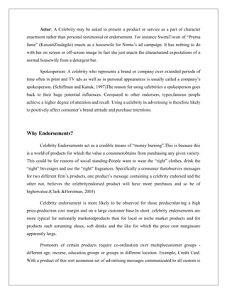 Report on Celebrity Endorsement | DOCX | Marketing and Advertising ...
