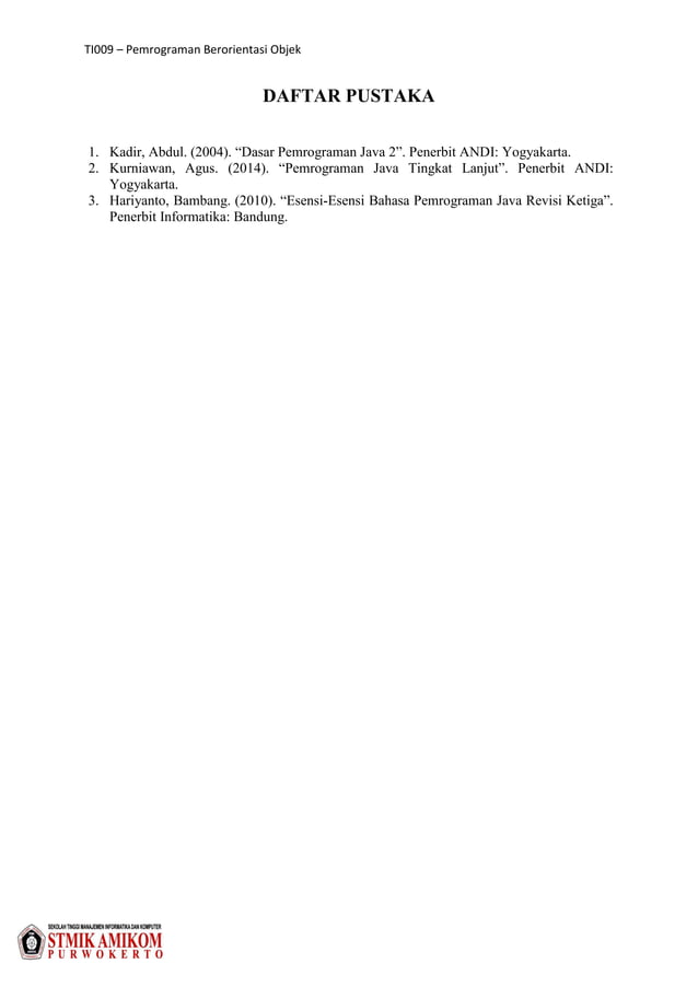 Modul Praktikum Pemrograman Berorientasi Objek (Chap.7) | PDF