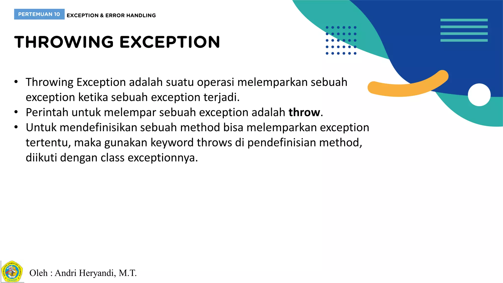 [PBO] Pertemuan 10 - Exception & Error Handling | PDF