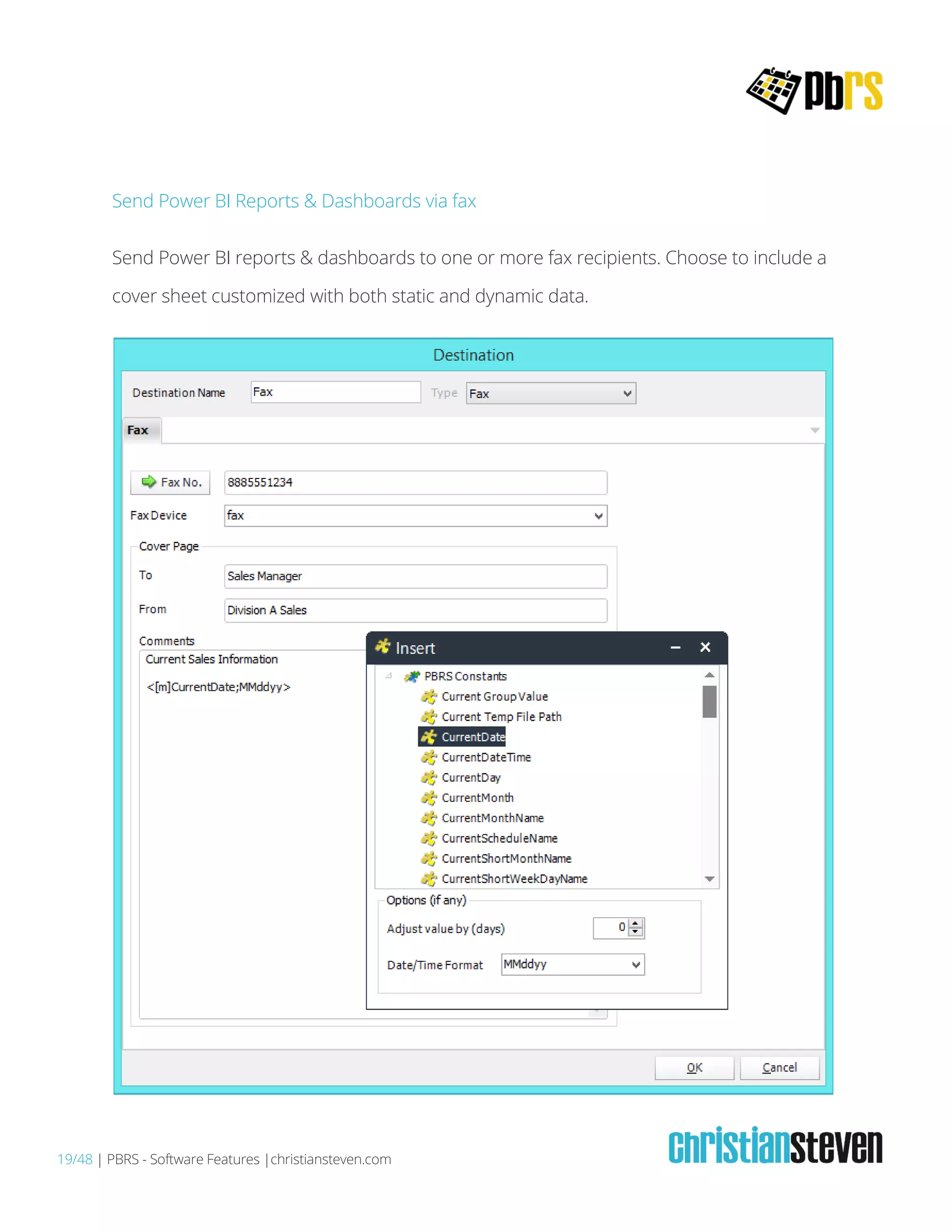 Software Features: PBRS Power BI Reports Scheduler | PDF