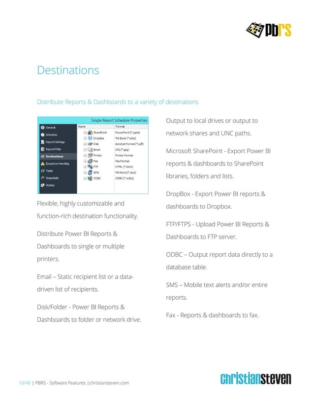 Software Features: PBRS Power BI Reports Scheduler | PDF