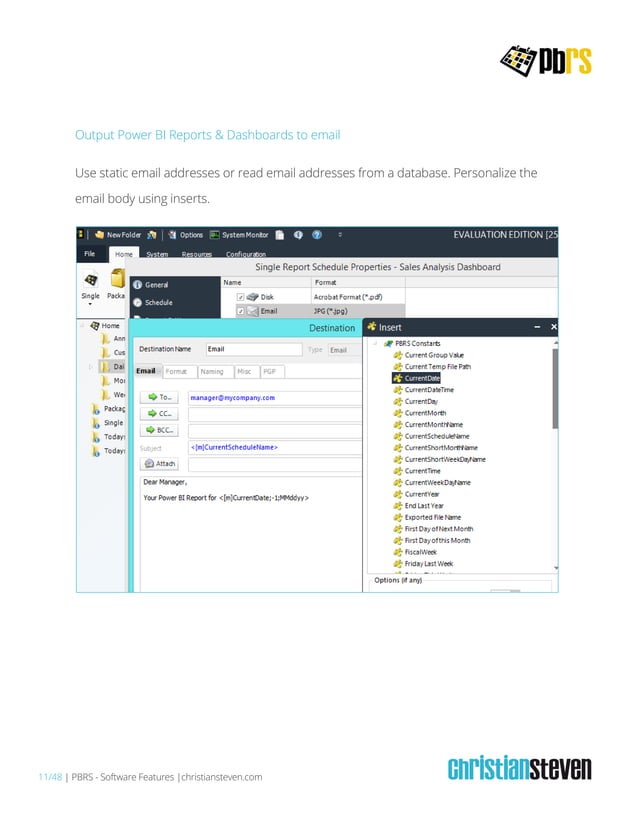 Software Features: PBRS Power BI Reports Scheduler | PDF