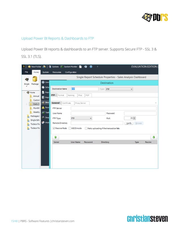 Software Features: PBRS Power BI Reports Scheduler | PDF