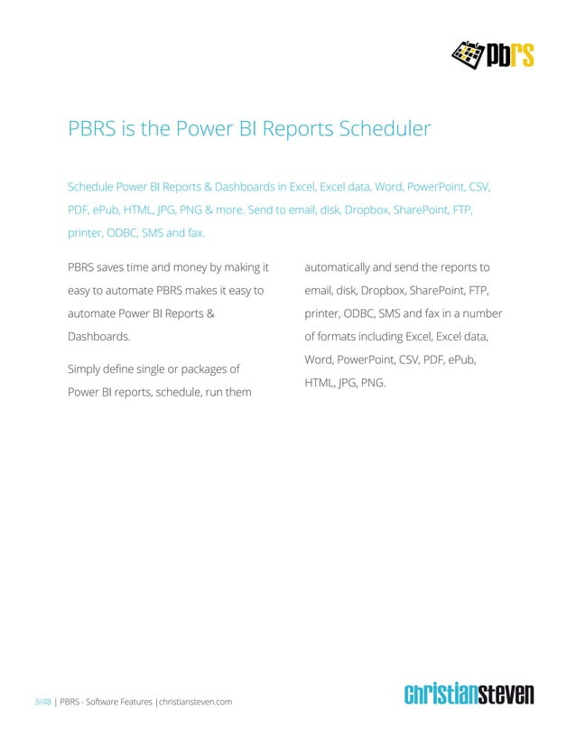 Software Features: PBRS Power BI Reports Scheduler | PDF