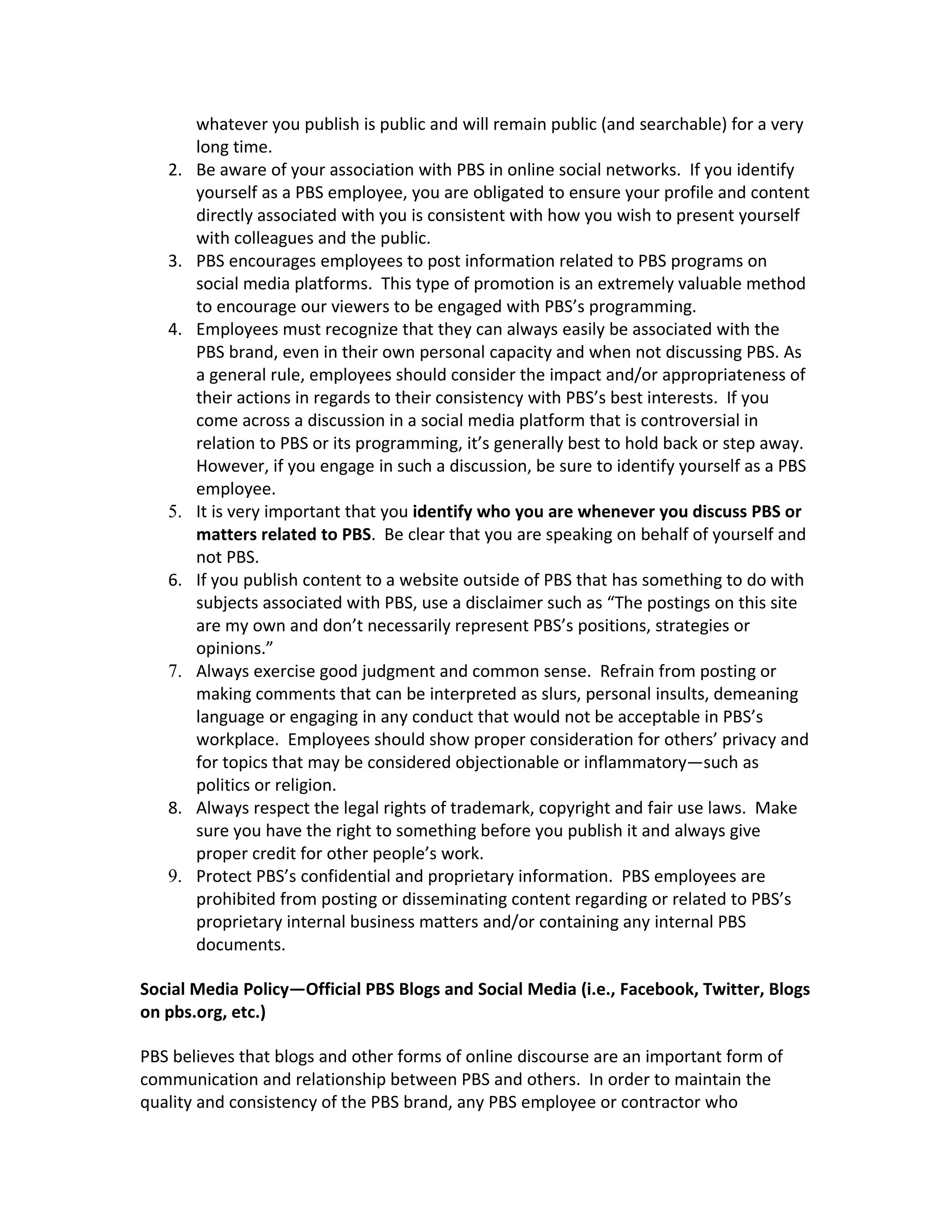 PBS Employee Social Media Policy | DOC