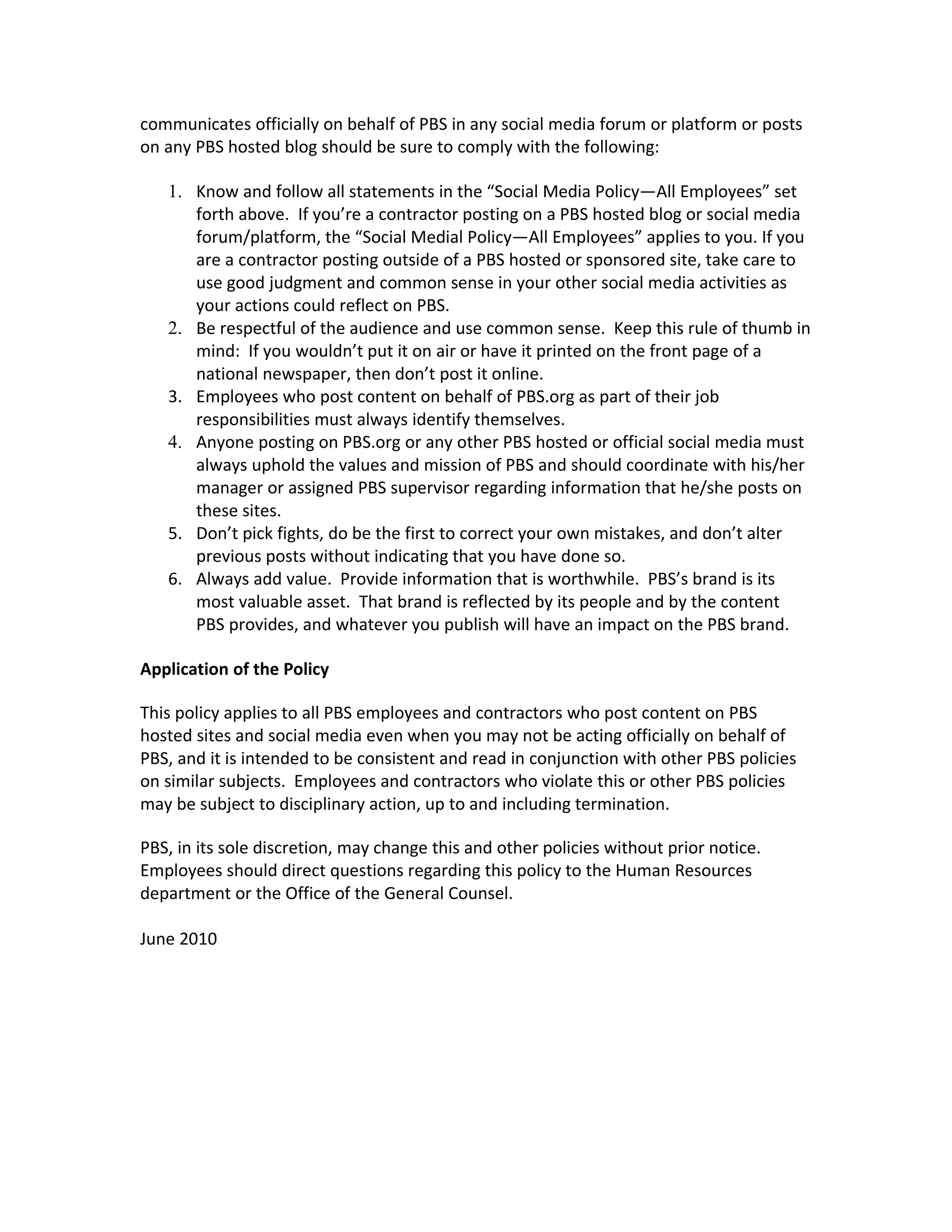 PBS Employee Social Media Policy | DOC