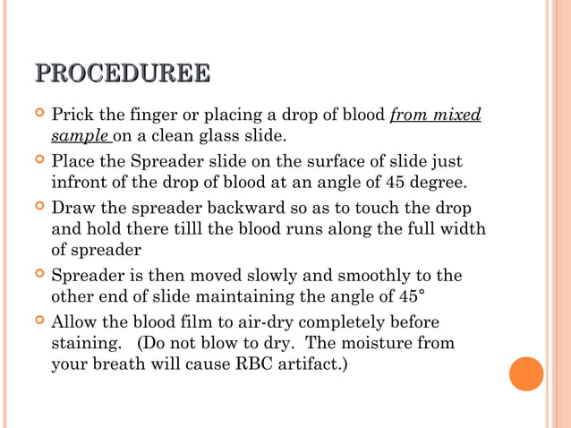 Peripheral blood Smear Preparation | PPT | Blood Disorders | Diseases ...