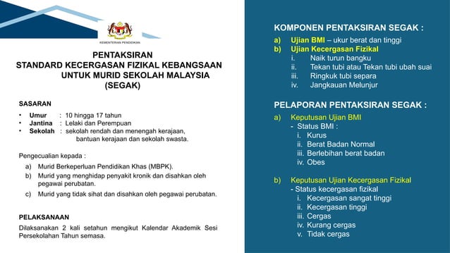 Standard Kecergasan Fizikal Kebangsaan (SEGAK) | PPT