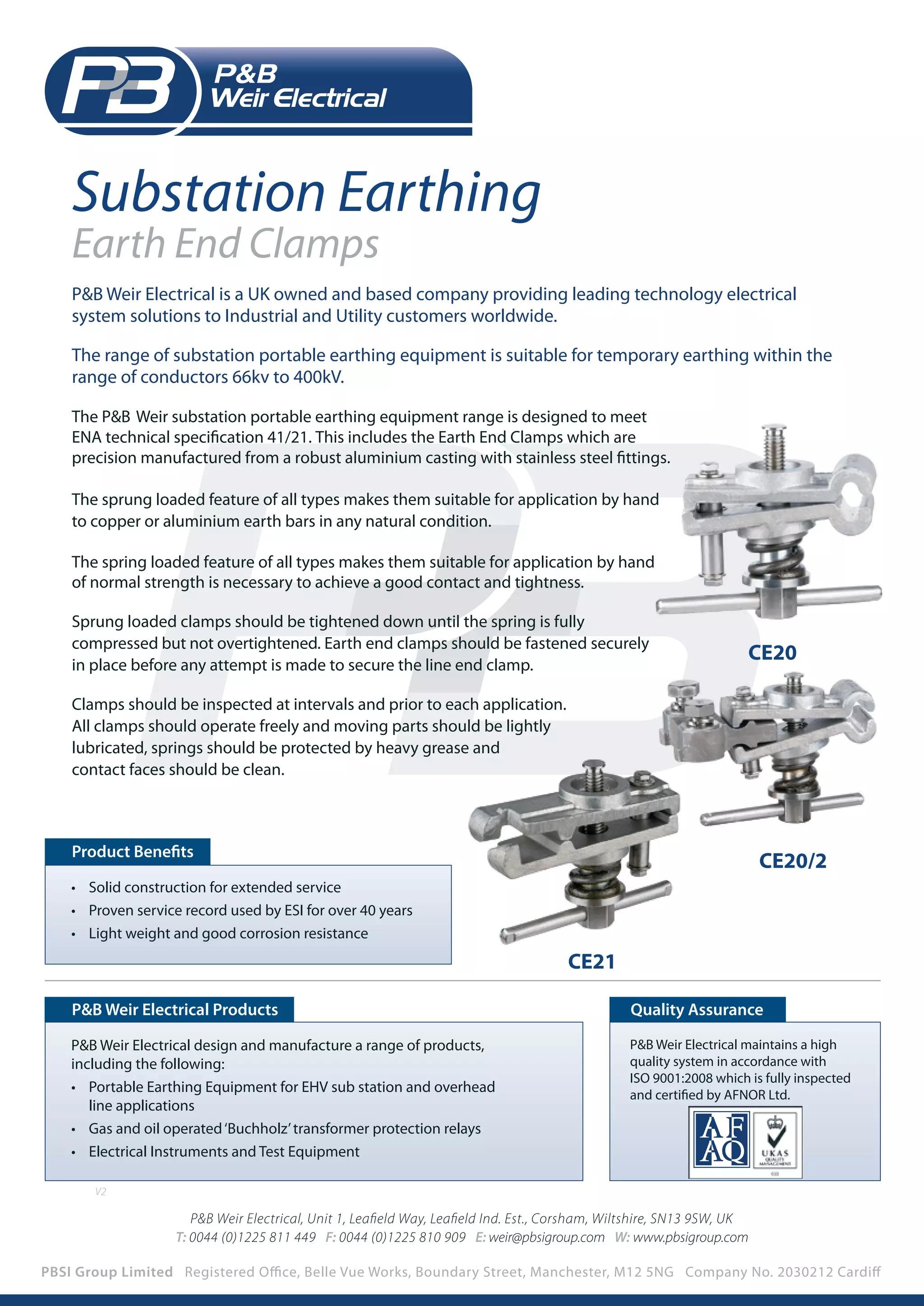 P&B Weir Portable Earthing - Earth End Clamps | PDF