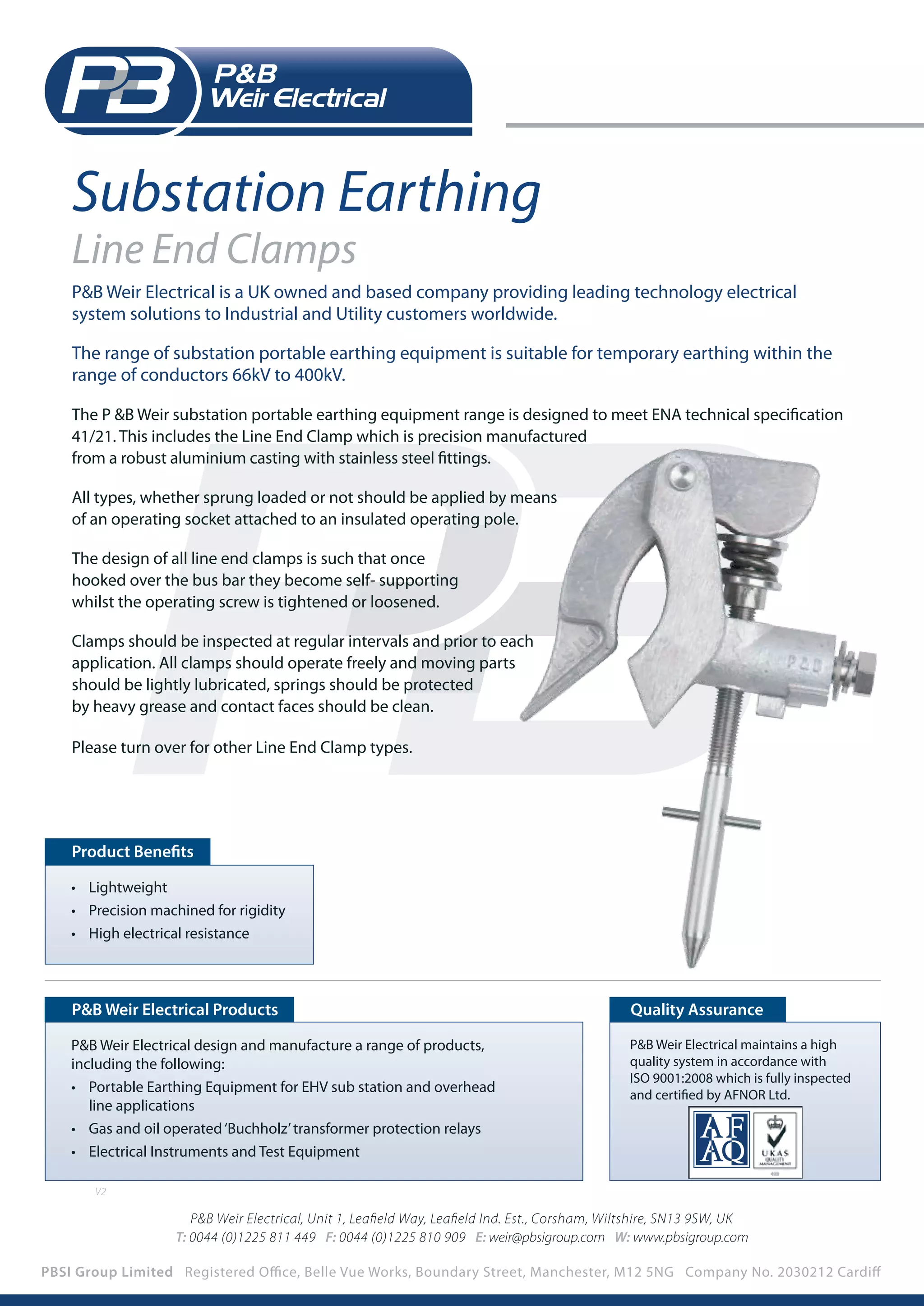 P&B Weir Portable Earthing - Line End Clamps | PDF