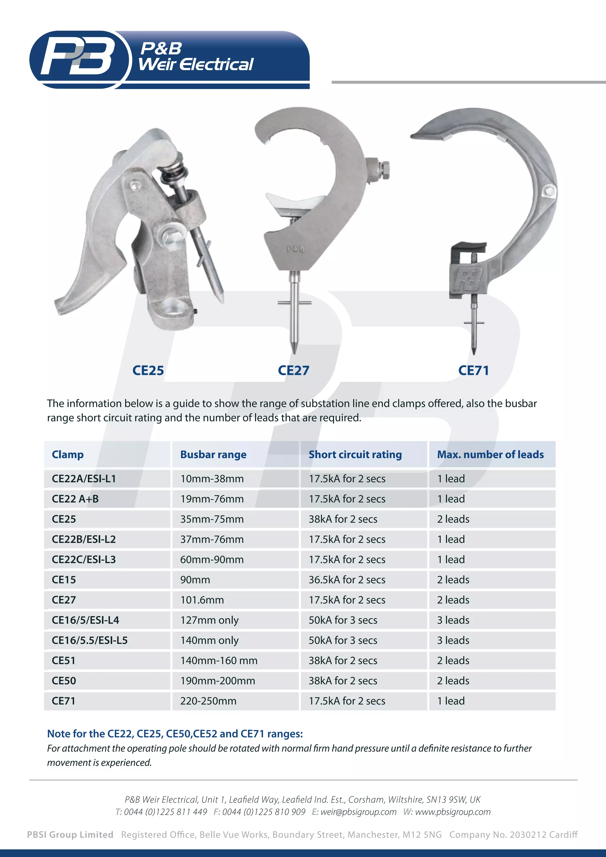 P&B Weir Portable Earthing - Line End Clamps | PDF