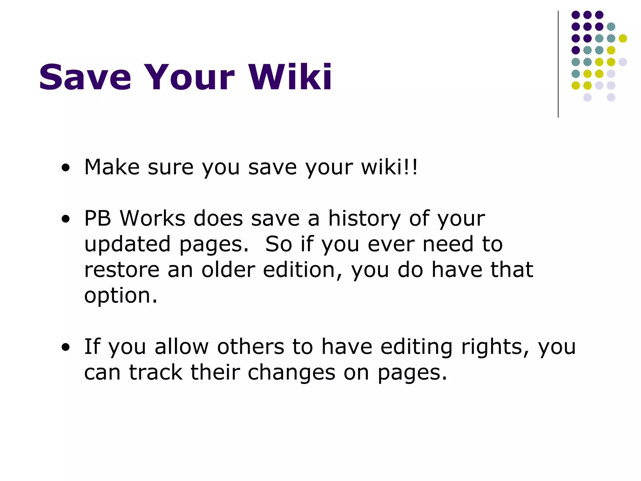 Tutorial for PBWorks | PPT