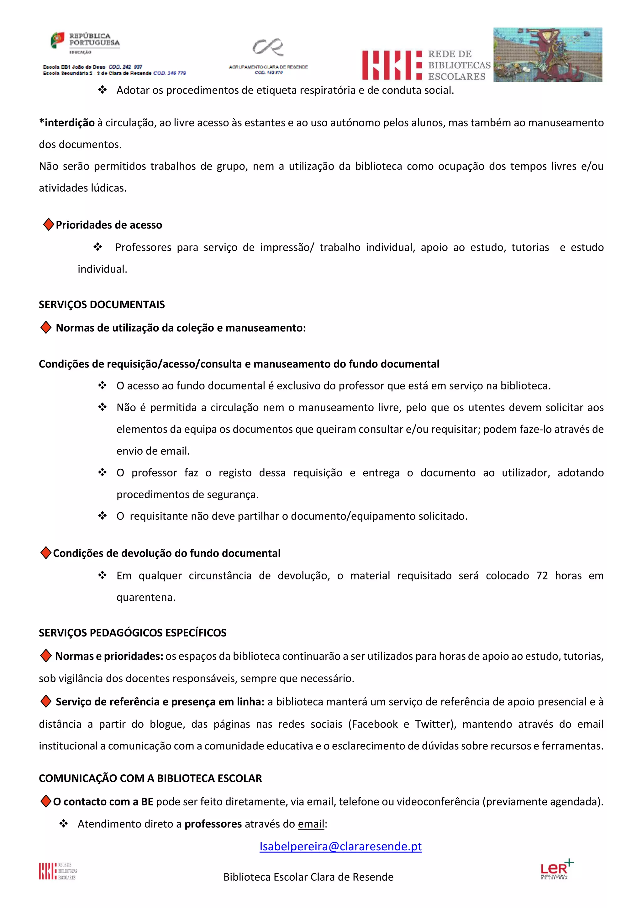 Plano de Contingência da Biblioteca Escolar Clara de Resende 2020-2021 ...