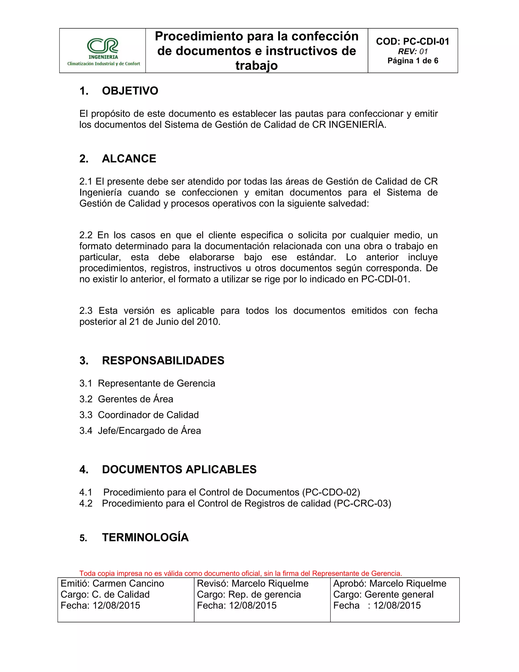 Pc cdi-01 elaboracion de documentos e instructivos de trabajo | PDF