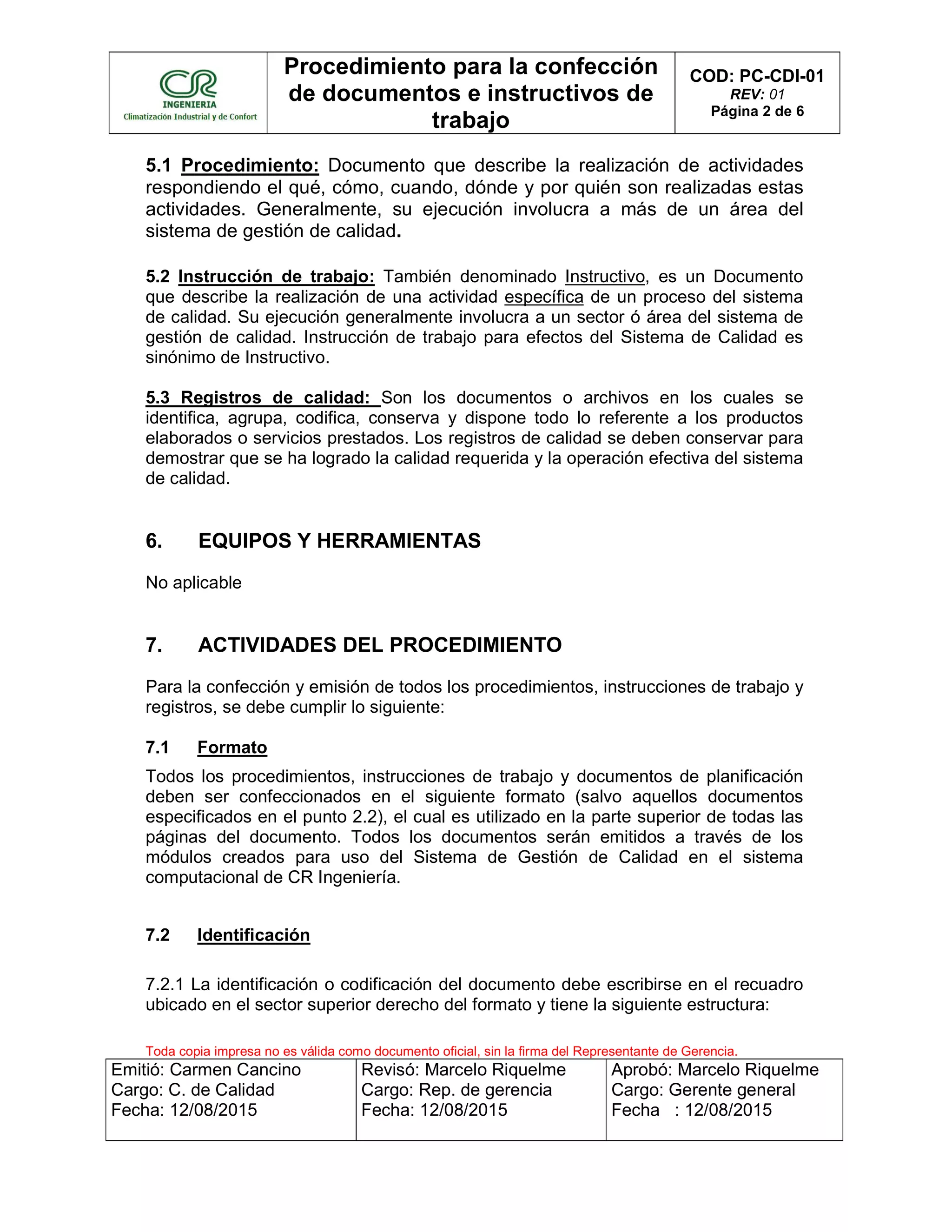 Pc cdi-01 elaboracion de documentos e instructivos de trabajo | PDF